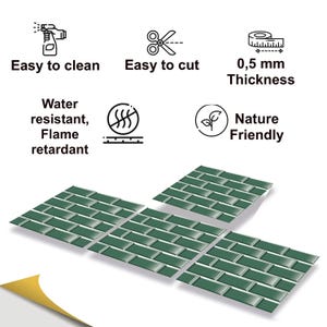 Emerald Green Subway Tile Sticker - PVC Peel and Stick Backsplash ...