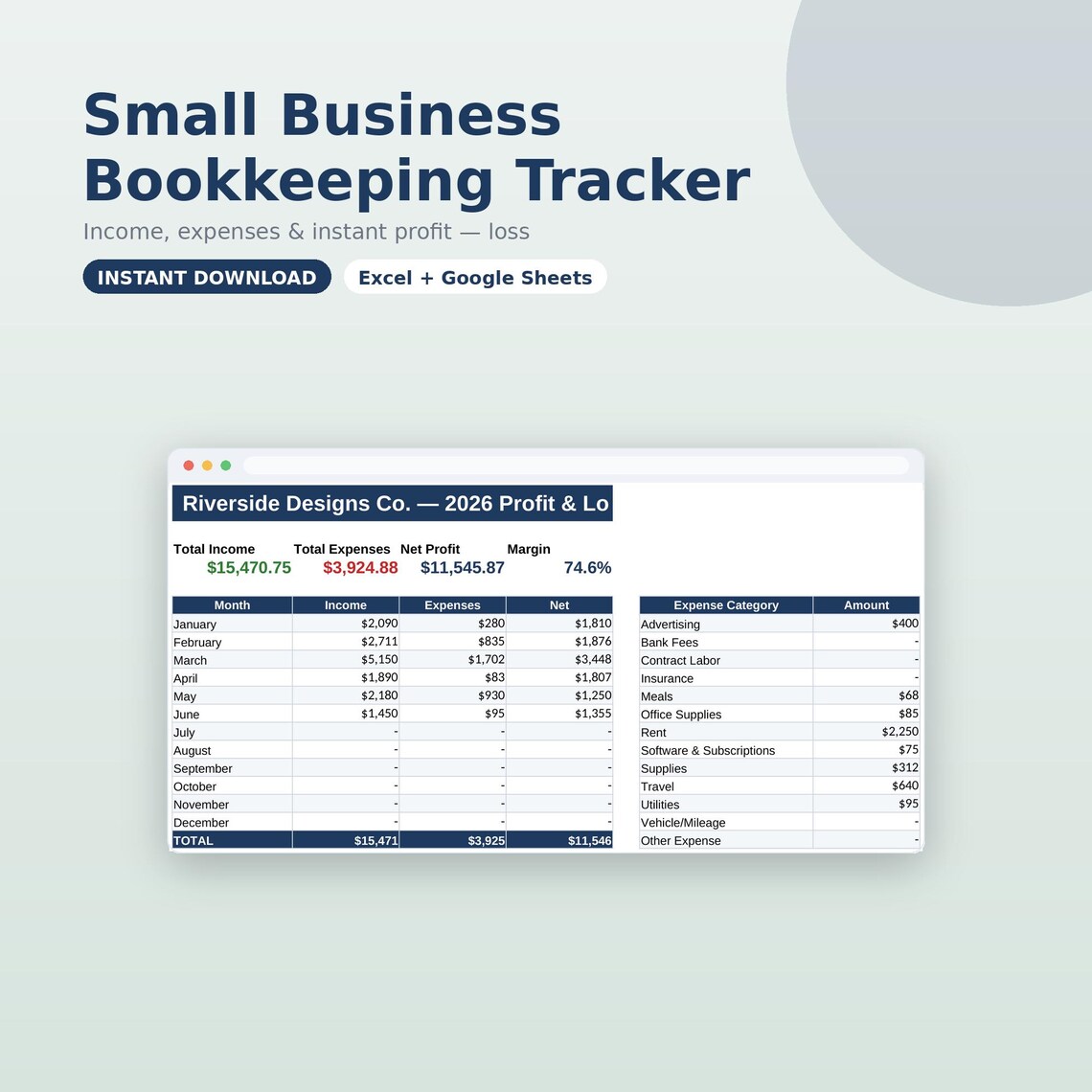Small Business Bookkeeping Spreadsheet | Income & Expense Tracker ...