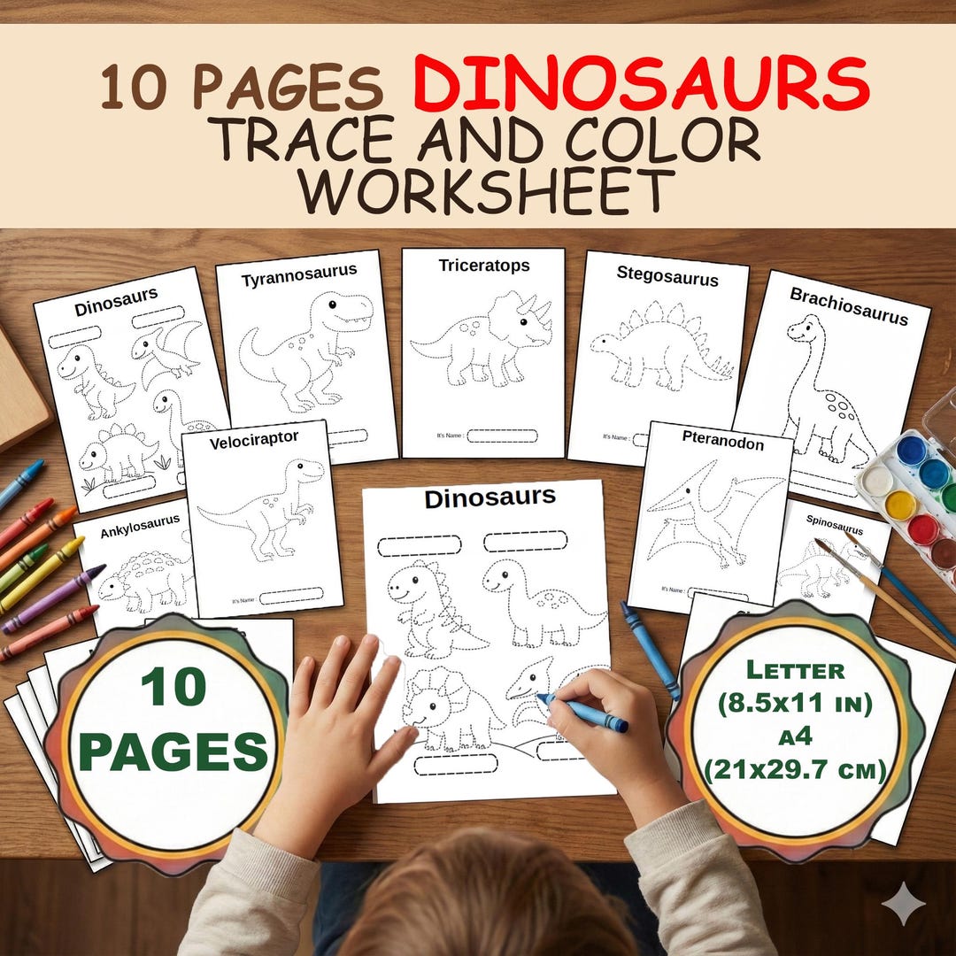 Dinosaur Coloring Pages: 10 Fun Printable Designs for Kids Worksheet ...