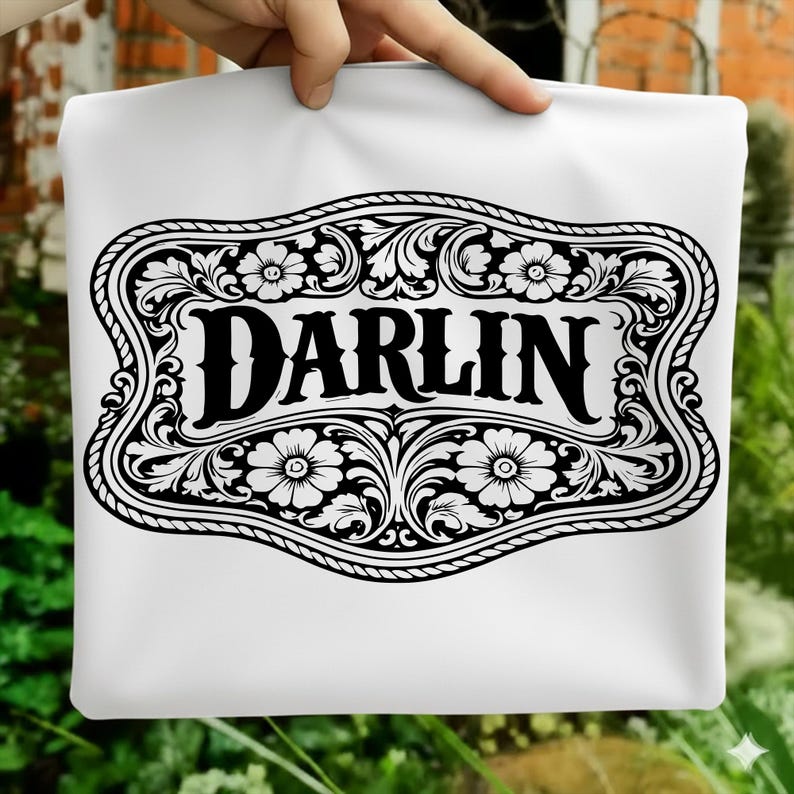 Darlin Western Floral Buckle SVG PNG | Tooled Leather Hat Patch Design ...