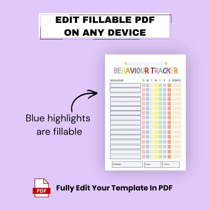 Kids Behavior Chart Printable | Editable Reward Tracker for Toddlers ...
