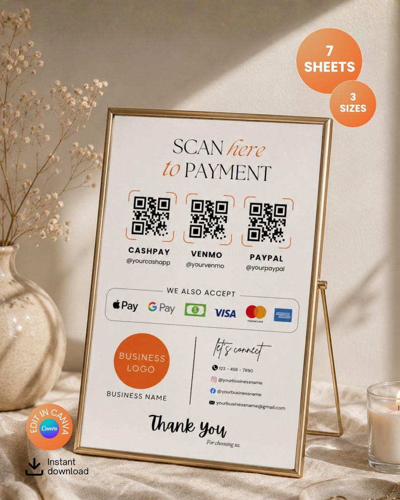 Editable Scan to Pay Sign QR Code Sign Canva Templates Bundle ...