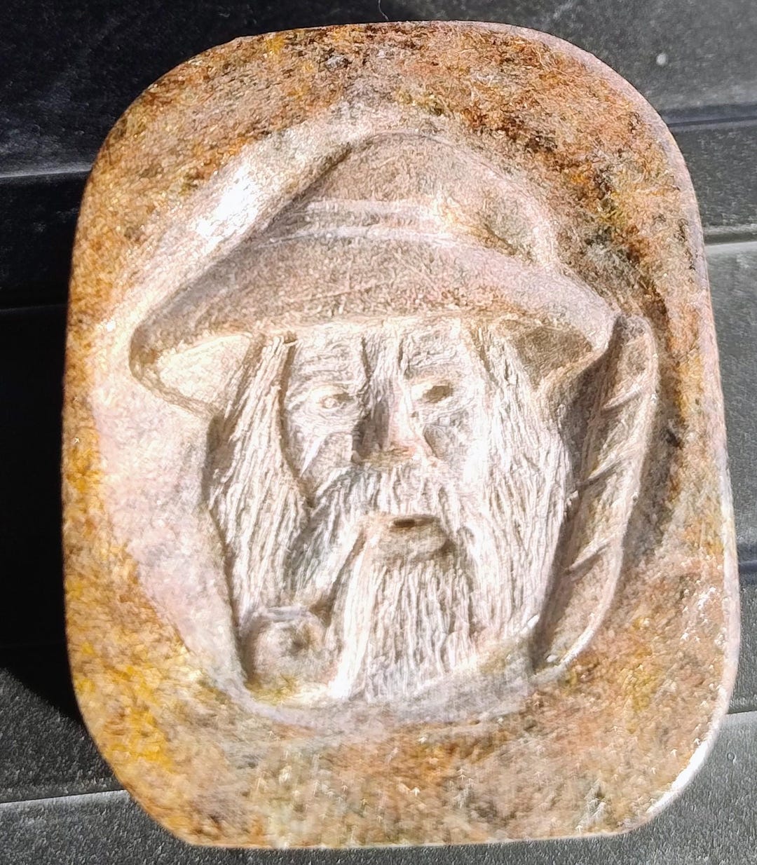 Soapstone Wizard Relief – Hand Carved Mystic Portrait Plaque – Unique ...
