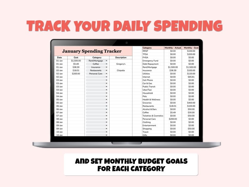 Annual 2026 Net Worth & Spending Dashboard and Monthly Budget Tracker ...