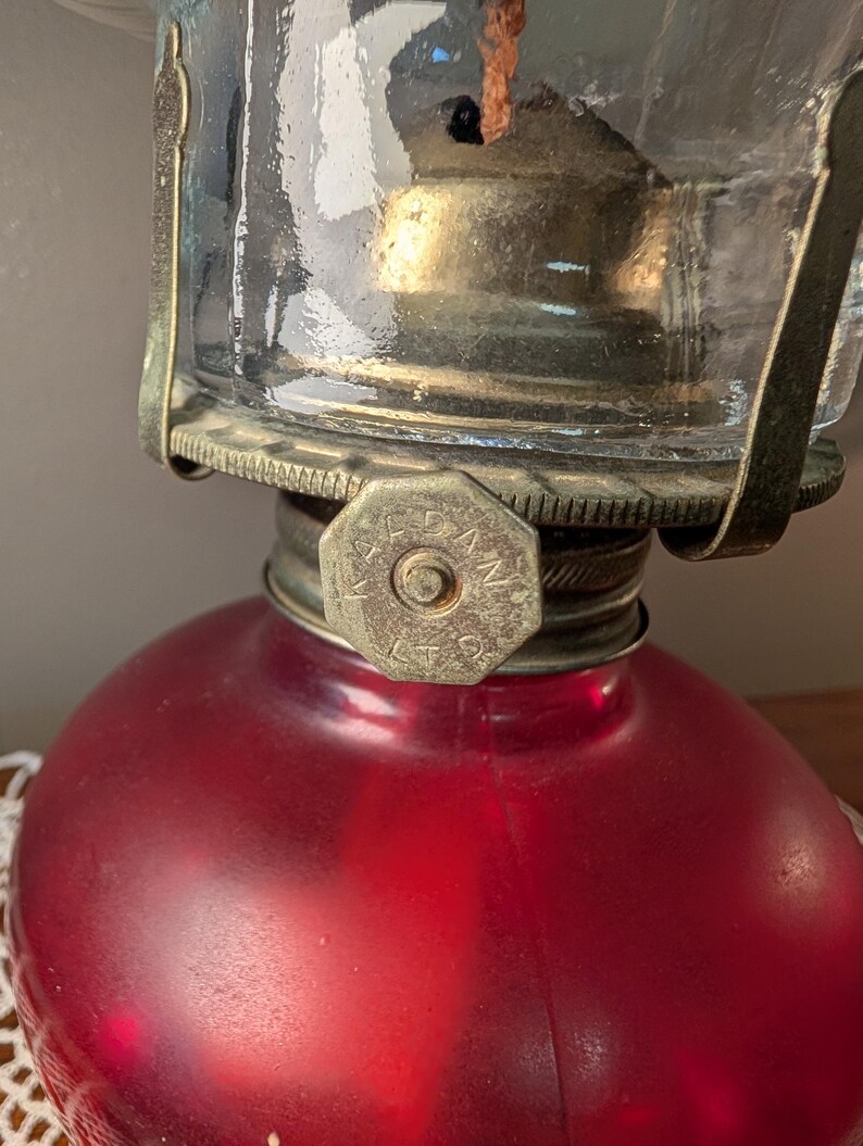 Antique Red Glass Kerosene Lamp | Victorian Oil Lamp | Clear Glass ...