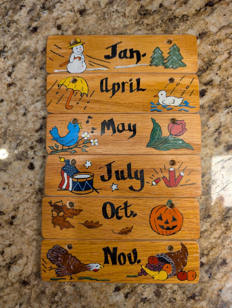 Vintage Hand Painted Perpetual Calendar | Folk Art Wooden Wall Decor - Etsy