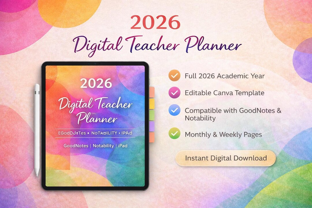 2026 Teacher Planner Digital | Editable Canva Pastel Geometric - Etsy