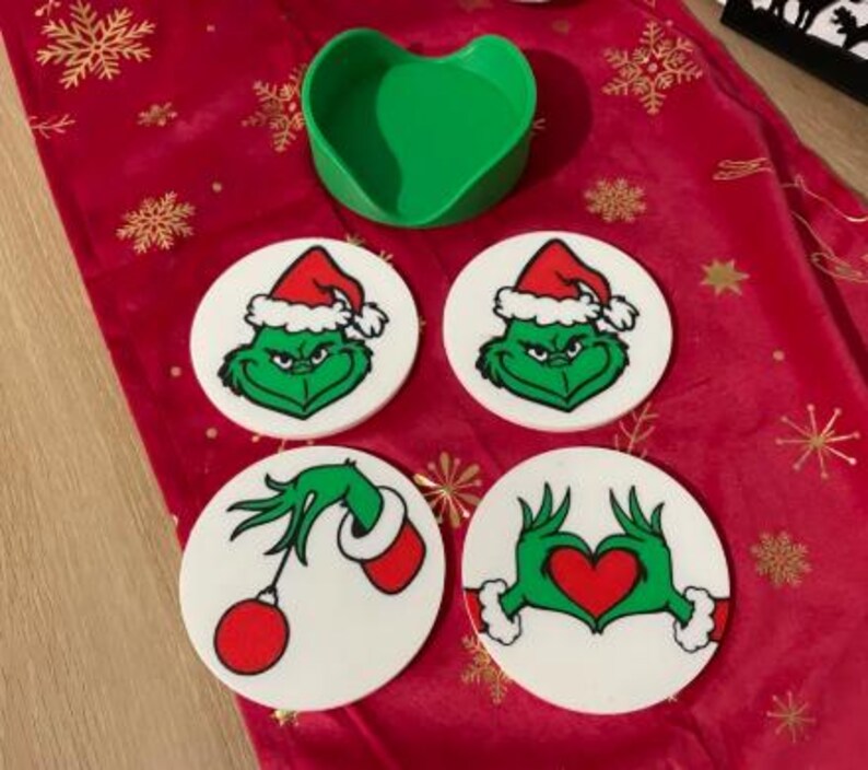 Grinch Christmas Coasters - Set of 4 - Etsy