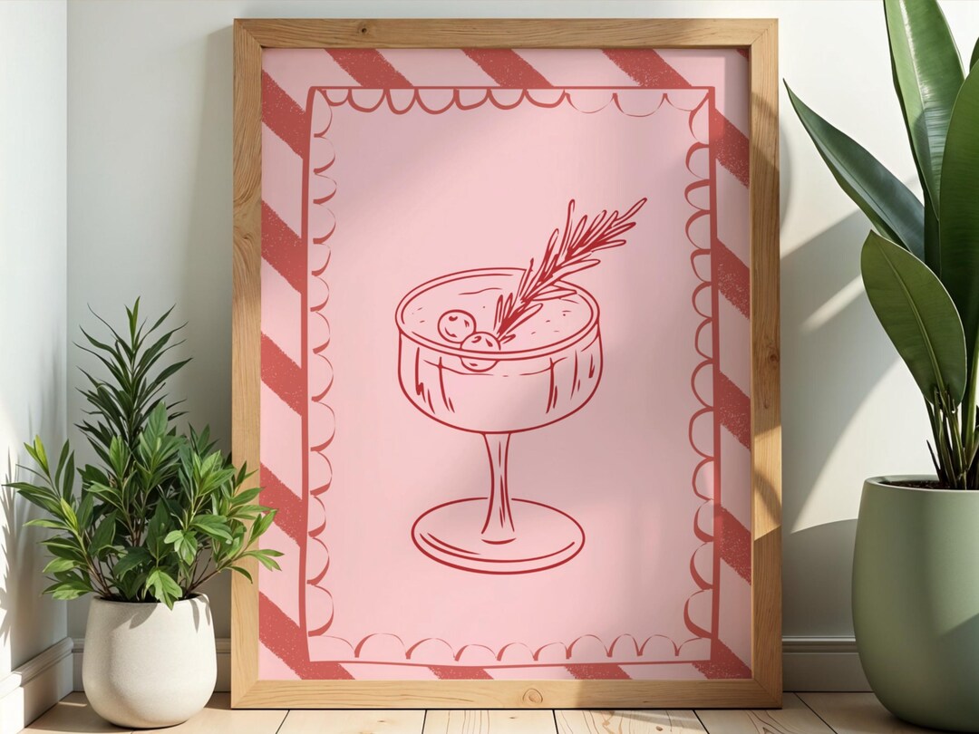 Pink Christmas Cocktail Wall Art – Festive Holiday Drink Print | Modern ...