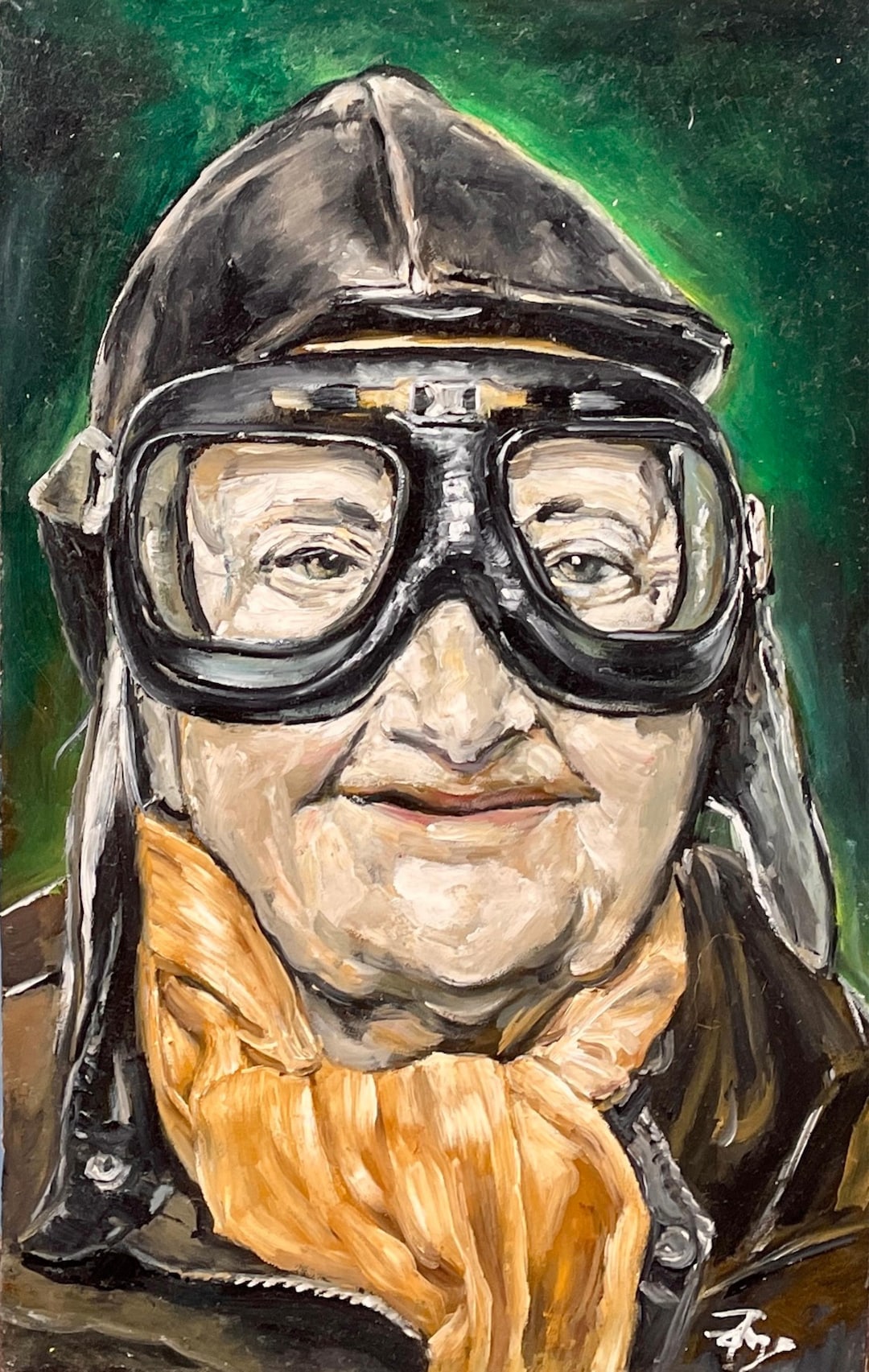 Aviator Grandma Painting – Original Oil Artwork on Hardboard - Etsy