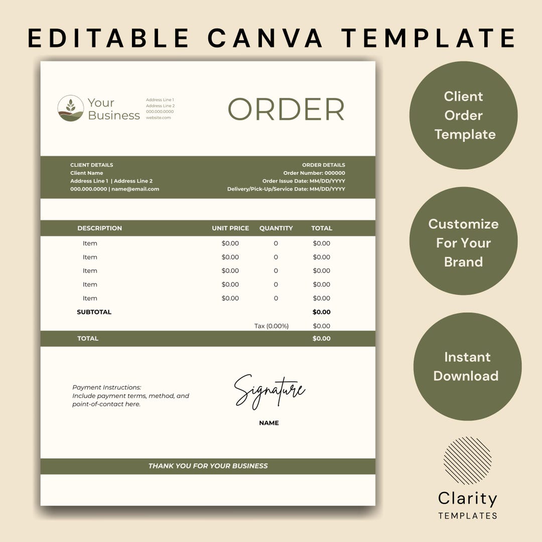 Client Order Template | Customizable & Editable in Canva | for Business ...