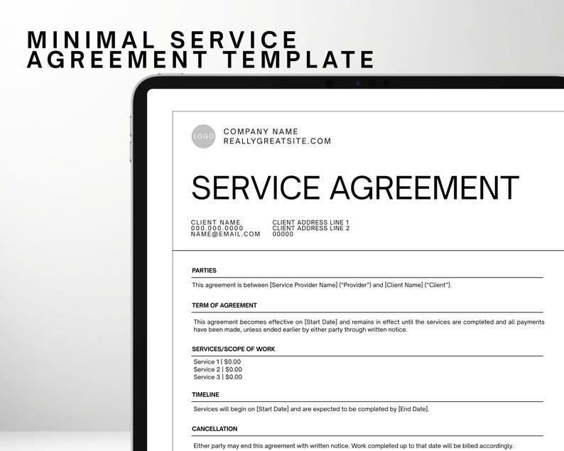 Canva Service Agreement/contract Template | Printable, Customizable ...