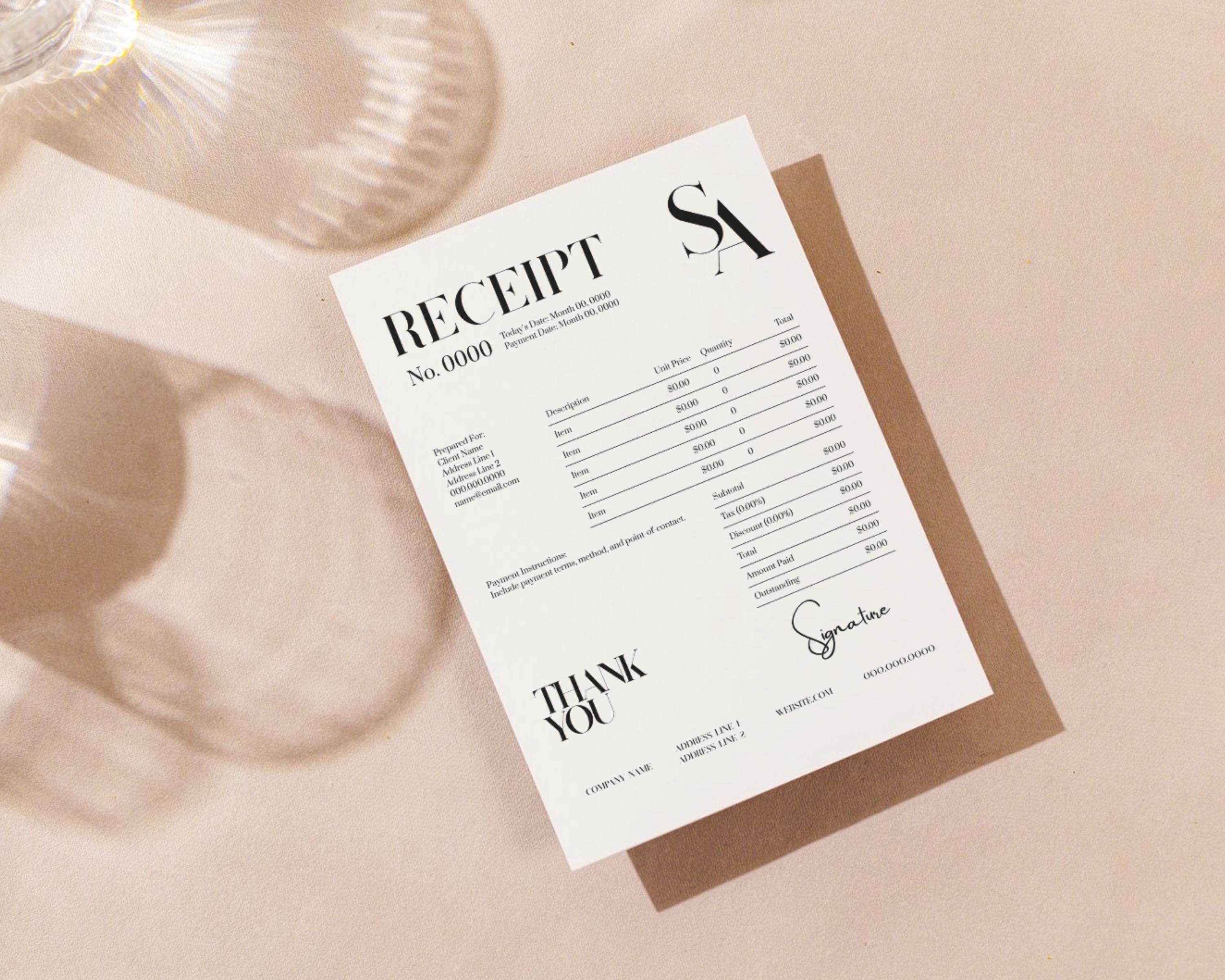Canva Receipt Template | Printable, Customizable, Editable, Fillable ...