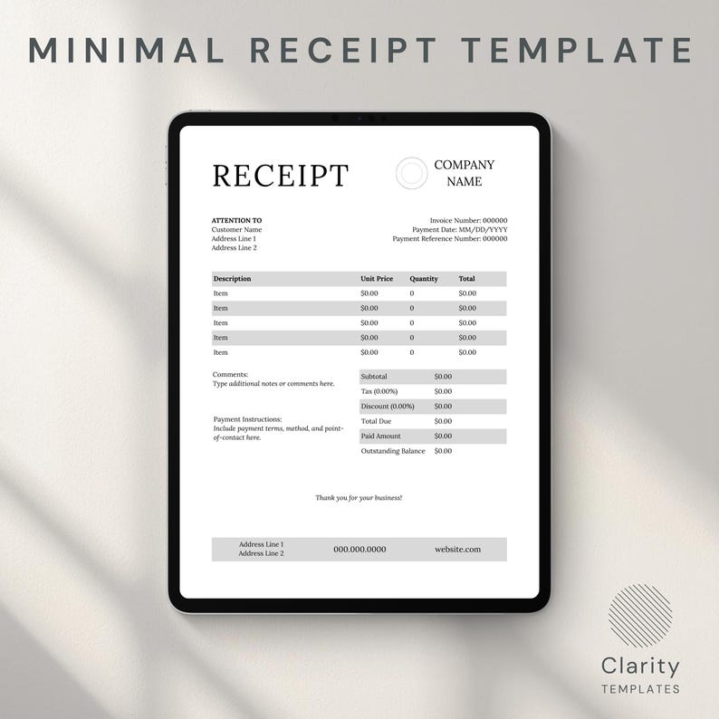 Receipt Template | Printable & Customizable in Canva | Simple Business ...