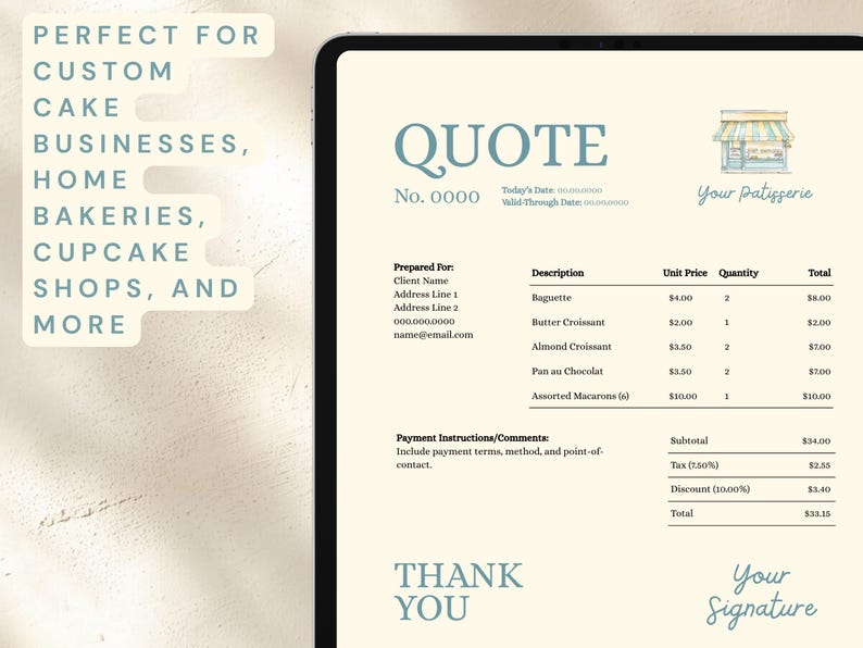 Canva Price Quote Template | Bakery, Cake Business, Small Shop ...