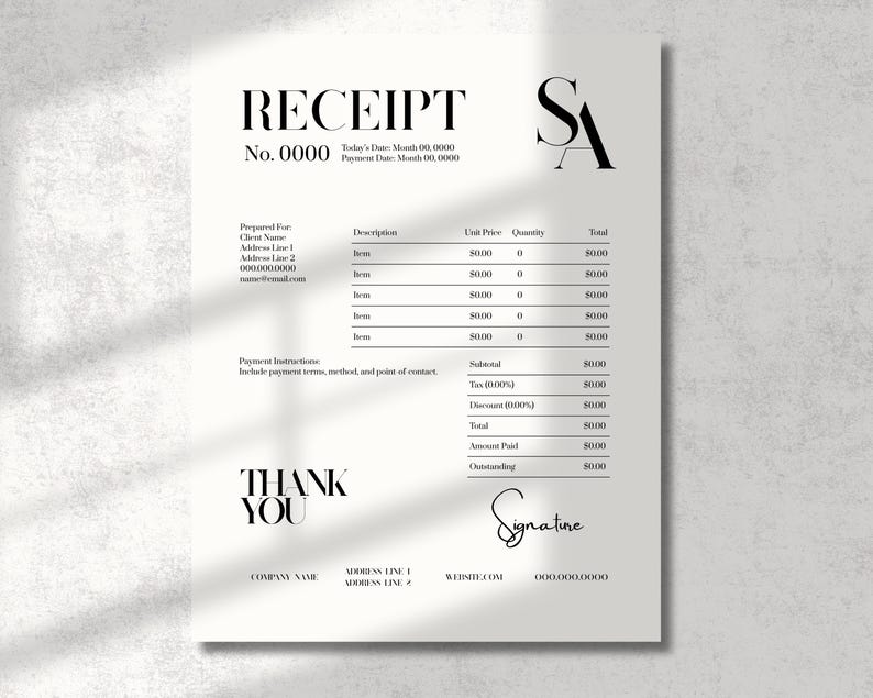Canva Receipt Template | Printable, Customizable, Editable, Fillable ...