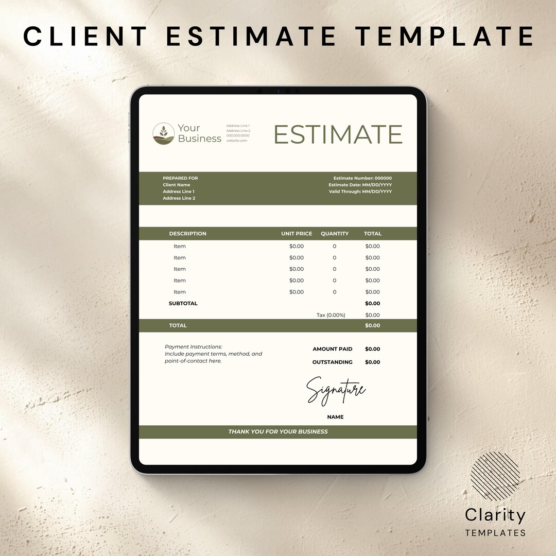 Client Estimate/price Quote Template | Customizable & Editable in Canva ...