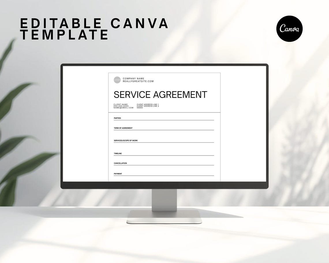 Canva Service Agreement/contract Template | Printable, Customizable ...