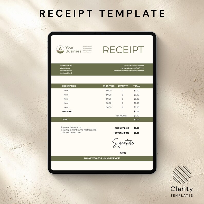 Receipt Template | Printable & Customizable in Canva | Simple Business ...