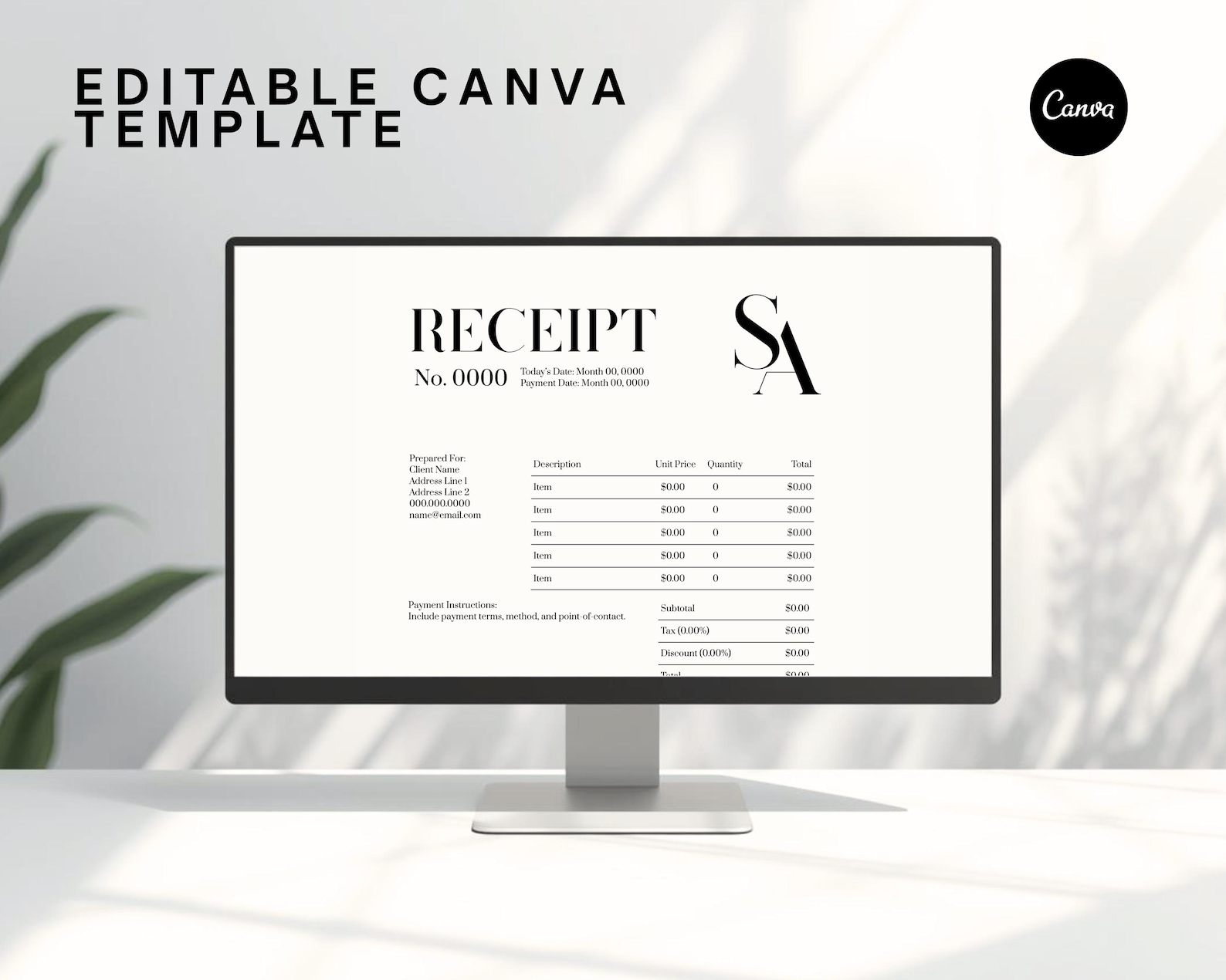 Canva Receipt Template | Printable, Customizable, Editable, Fillable ...
