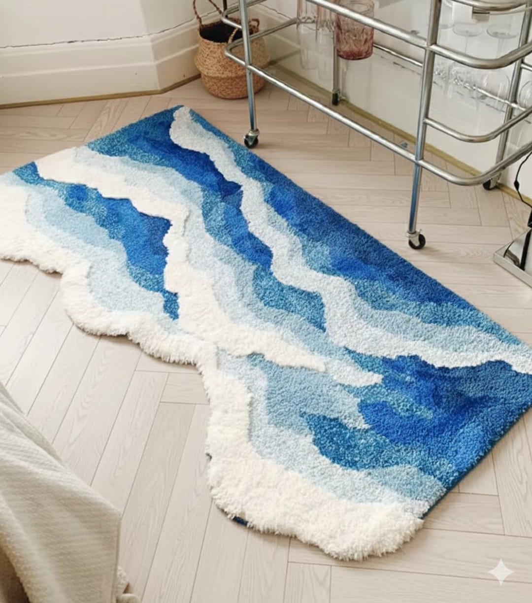 Blue Wave Tufted Rug - Japanese Style Ocean Bath Mat - Hand Tufted ...