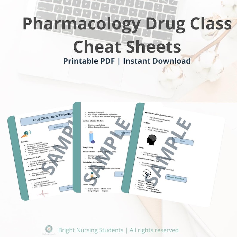 Nursing Pharmacology Cheat Sheet: NCLEX Study Guide (digital Download ...