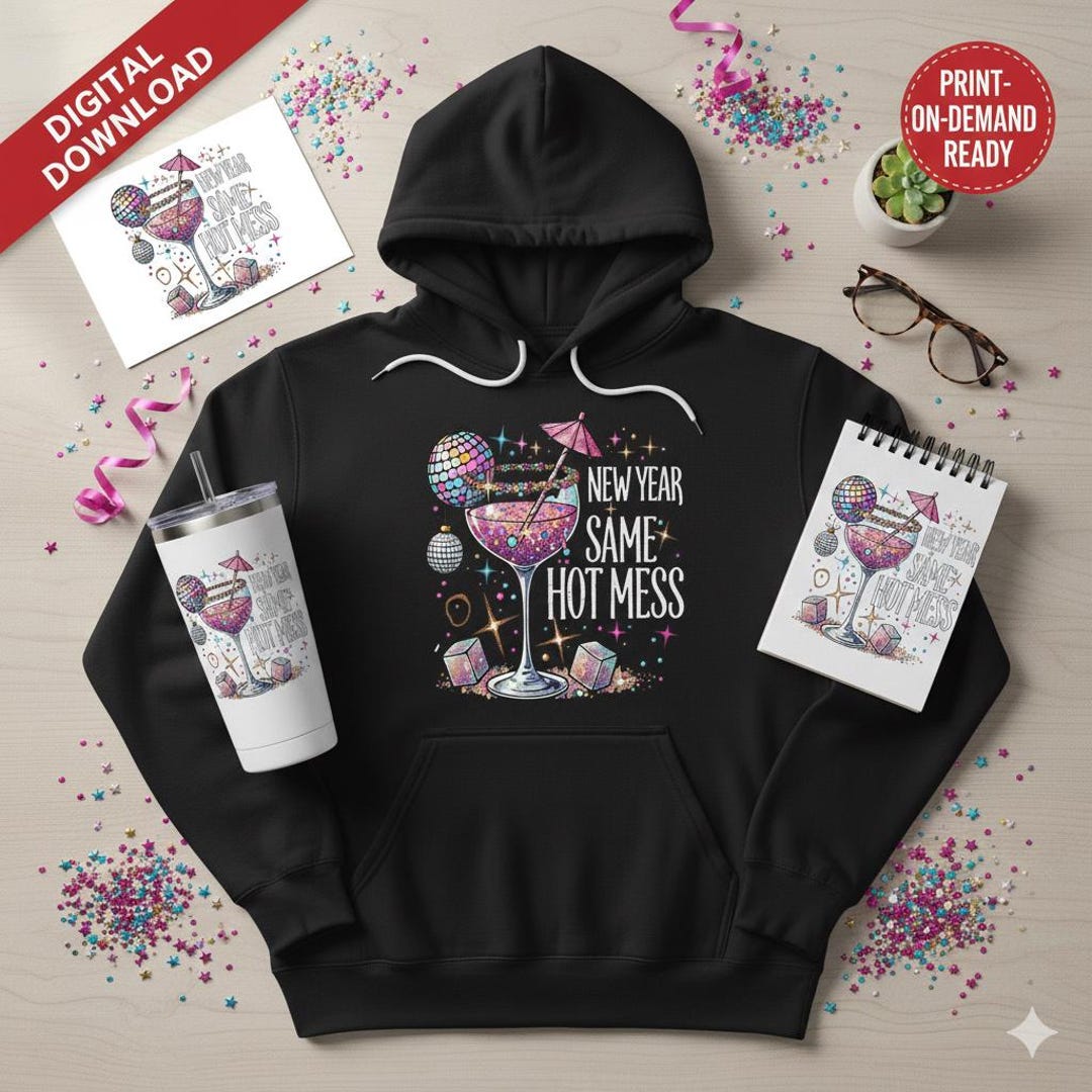 New Year Hot Mess PNG | Funny Martini Drinking Design | Sarcastic New ...