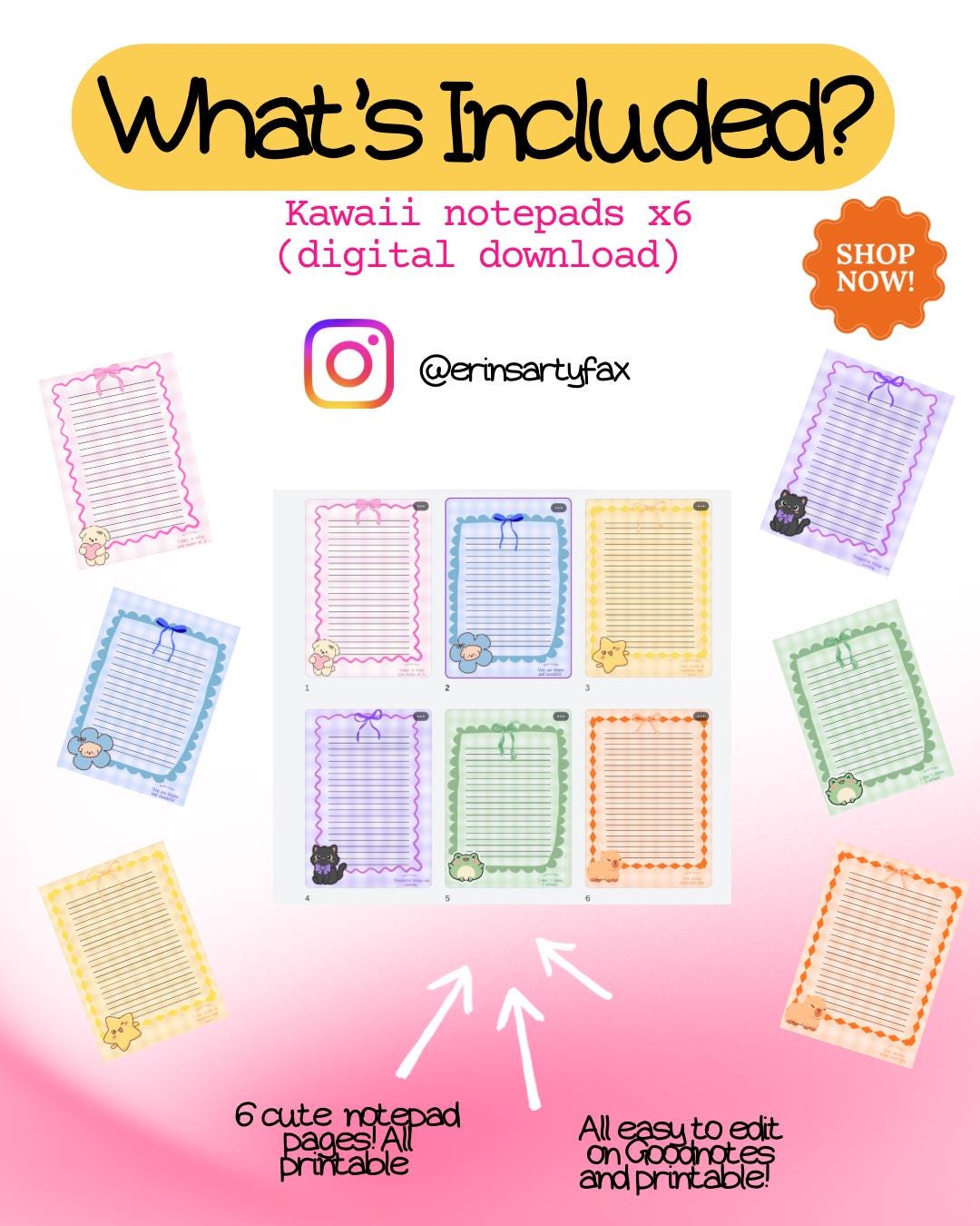 Kawaii Notepad | Digital Notepad Memo Pad | (PDF Download) | Girly iPad ...