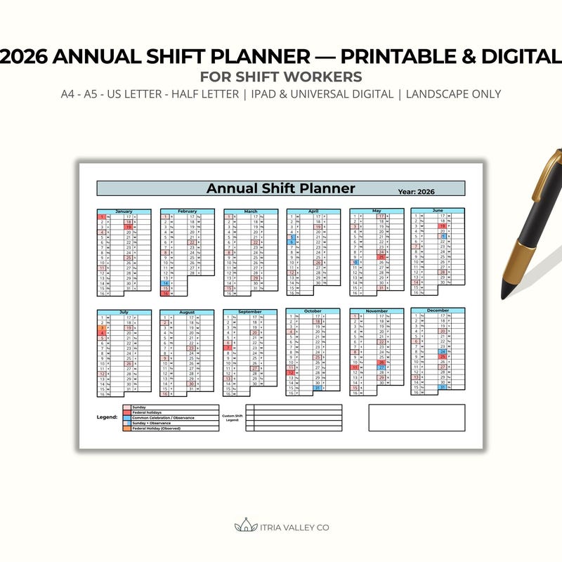2026 Printable Shift Calendar - Etsy