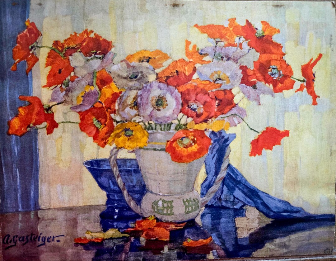Vintage Poppy Print by Artist Anna Gasteiger - Etsy