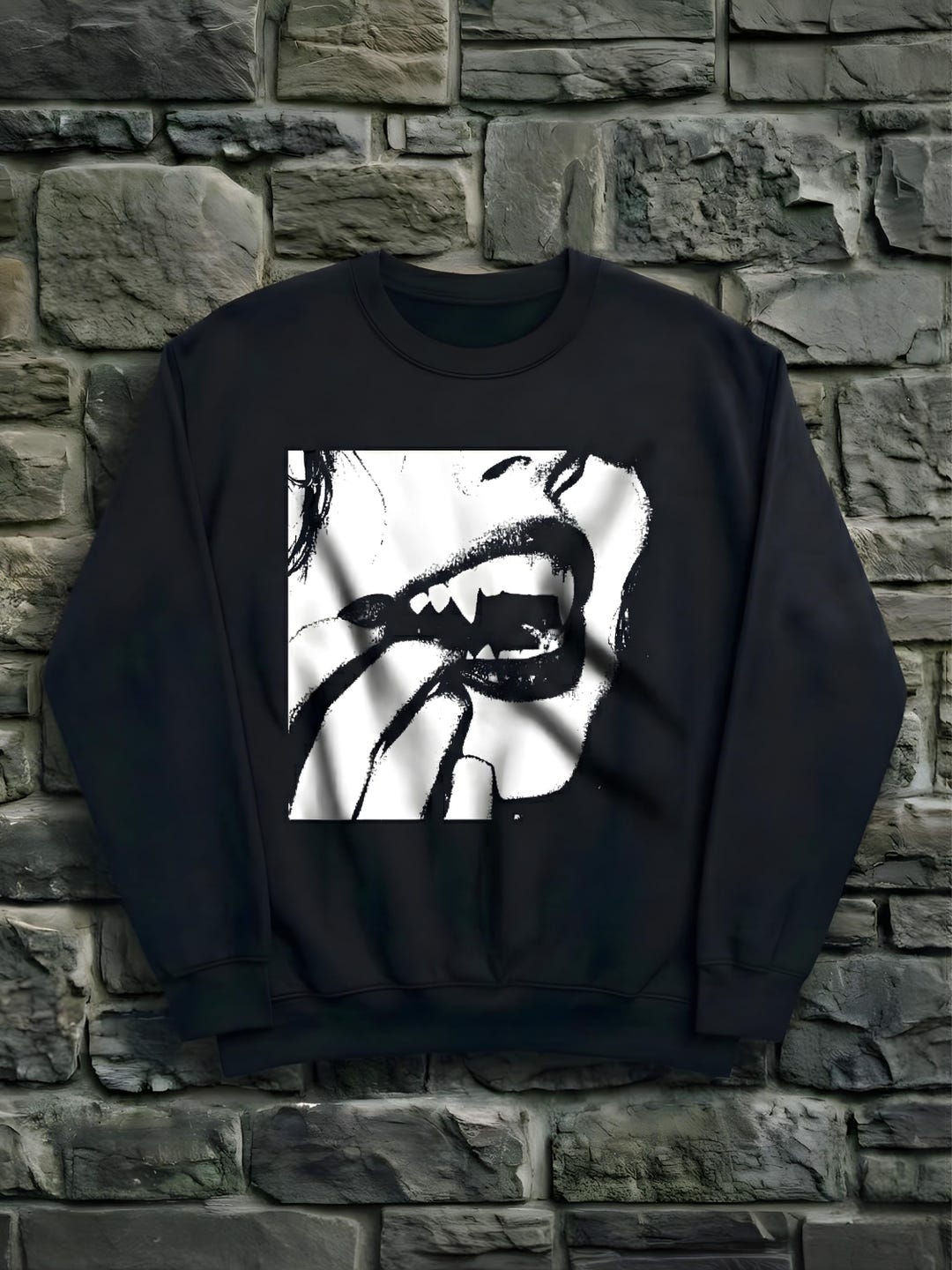 Gothic Opium Y2K Streetwear, Vampire Fangs Hoodie, Grunge Sweatshirt ...