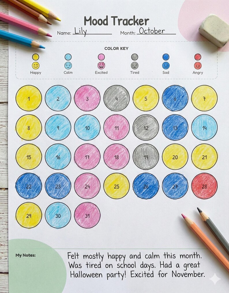 Kids Mood Tracker Printable, Monthly Emotion Log, Feelings Journal ...