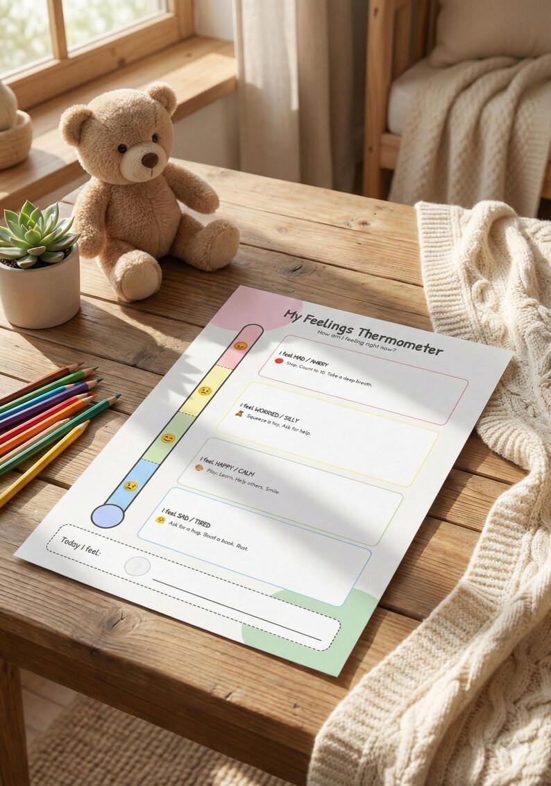 Kids Feelings Thermometer Chart, Emotional Regulation Tool (digital ...