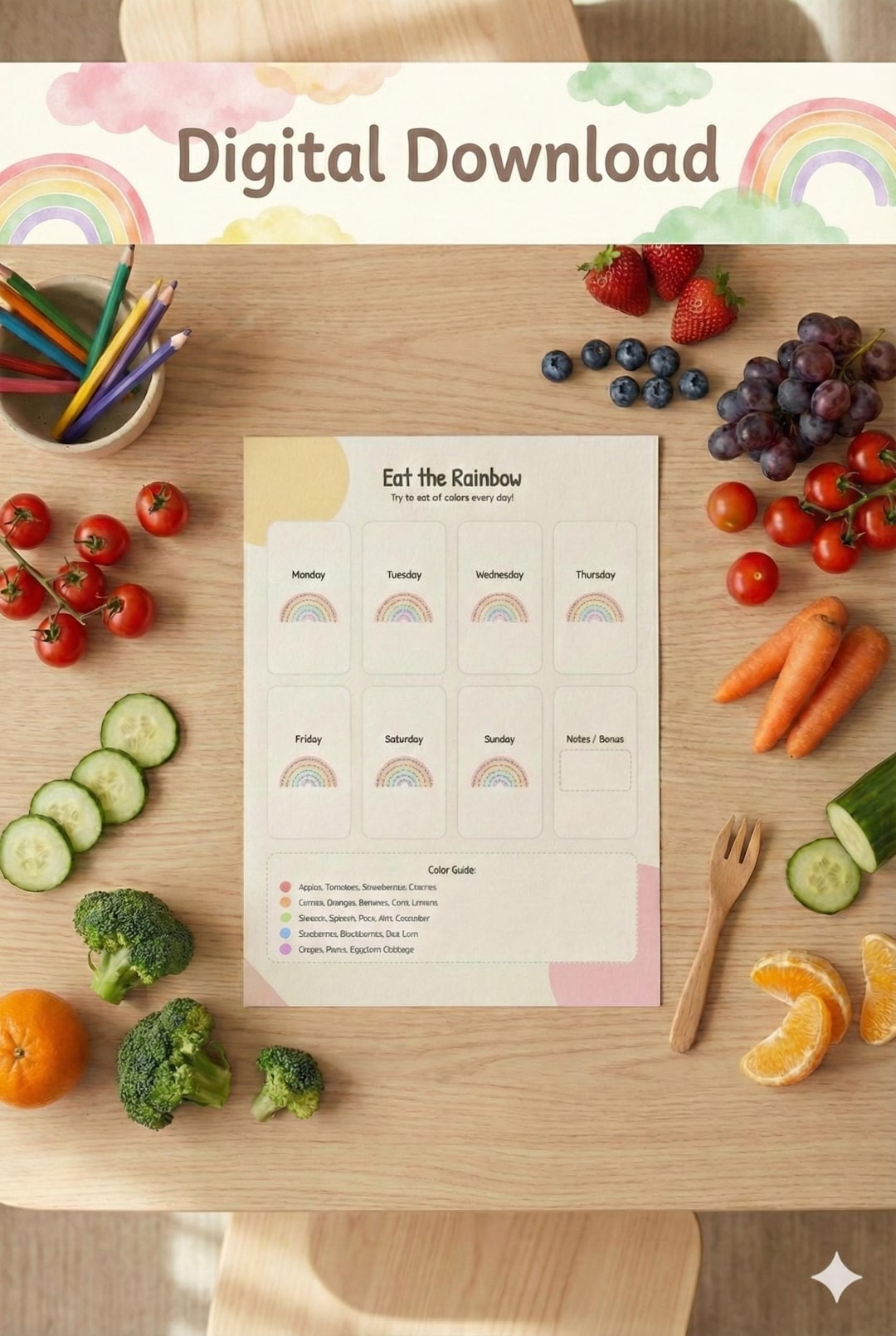 Eat the Rainbow Tracker Printable, Picky Eater Food Chart (digital ...