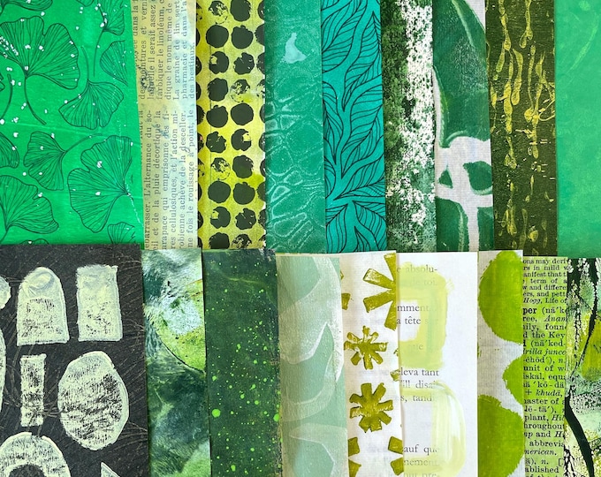 Green Collage Sheets, Green Gelli Prints, Collage Fodder, Green Art ...