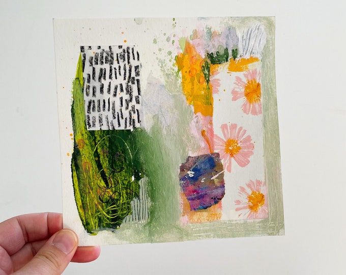 Small Painting on Paper, Flower Painting Original, Wall Art on Paper ...