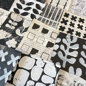 Black and White Collage Papers, Marks Painting Paer, Black Gelli Prints ...