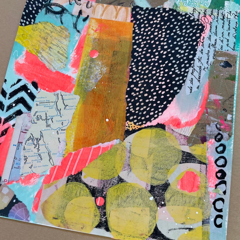 Mini Abstract Painting, Art on Paper, Collage Art, Original Hand ...