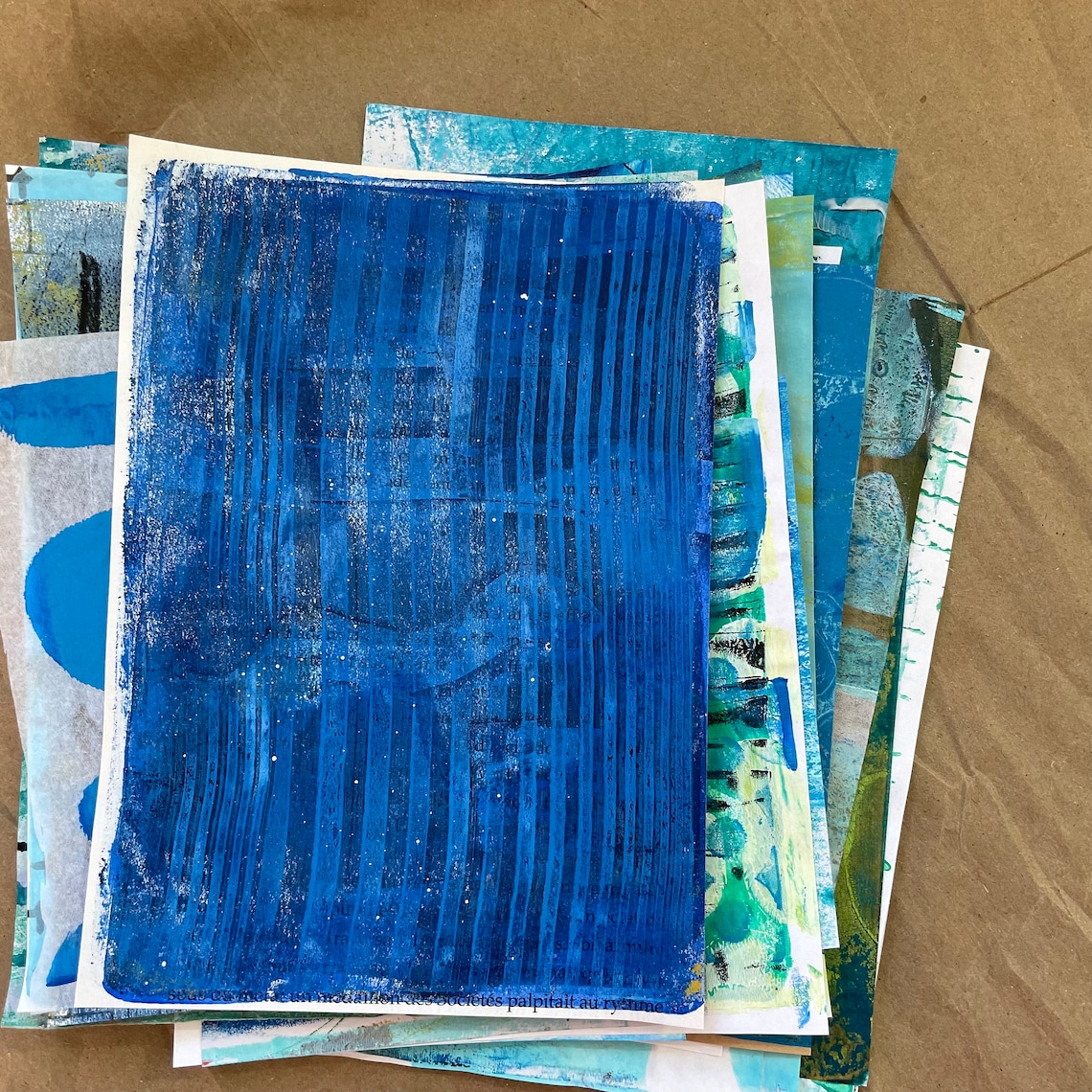 Hand Painted Paper Collage, Blue Art Journal Scrap Pack, Mixed Media ...