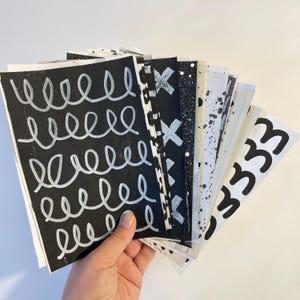 Mark Making Art Journal, Black White Collage Fodder, Hand Painted Paper ...