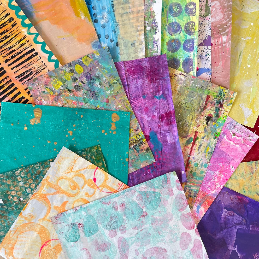 Hand Painted Collage Paper, Gelli Prints, Grunge Art Paper, Scrap Paper ...