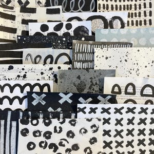 Mark Making Art Journal, Black White Collage Fodder, Hand Painted Paper ...