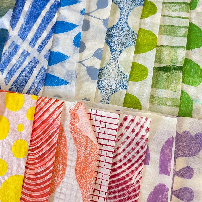 Translucent Collage Papers, Gelli Prints, Colorful Papers, Hand Painted ...