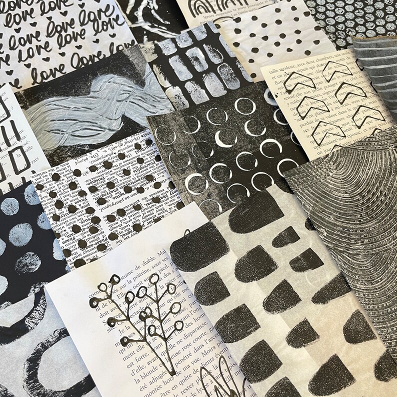 Mark Making Gelli Prints, Handmade Mark Collage Paper, Art Collage ...