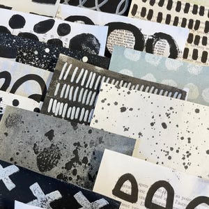 Mark Making Art Journal, Black White Collage Fodder, Hand Painted Paper ...