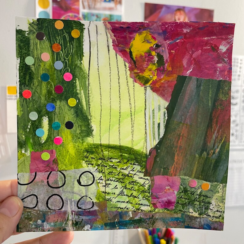Small Painting on Paper, Green Painting Original, Wall Art on Paper ...
