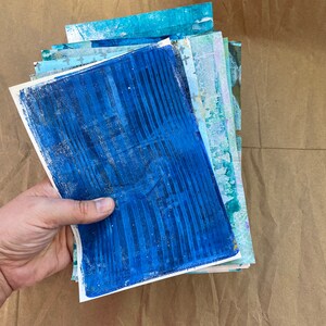 Hand Painted Paper Collage, Blue Art Journal Scrap Pack, Mixed Media ...