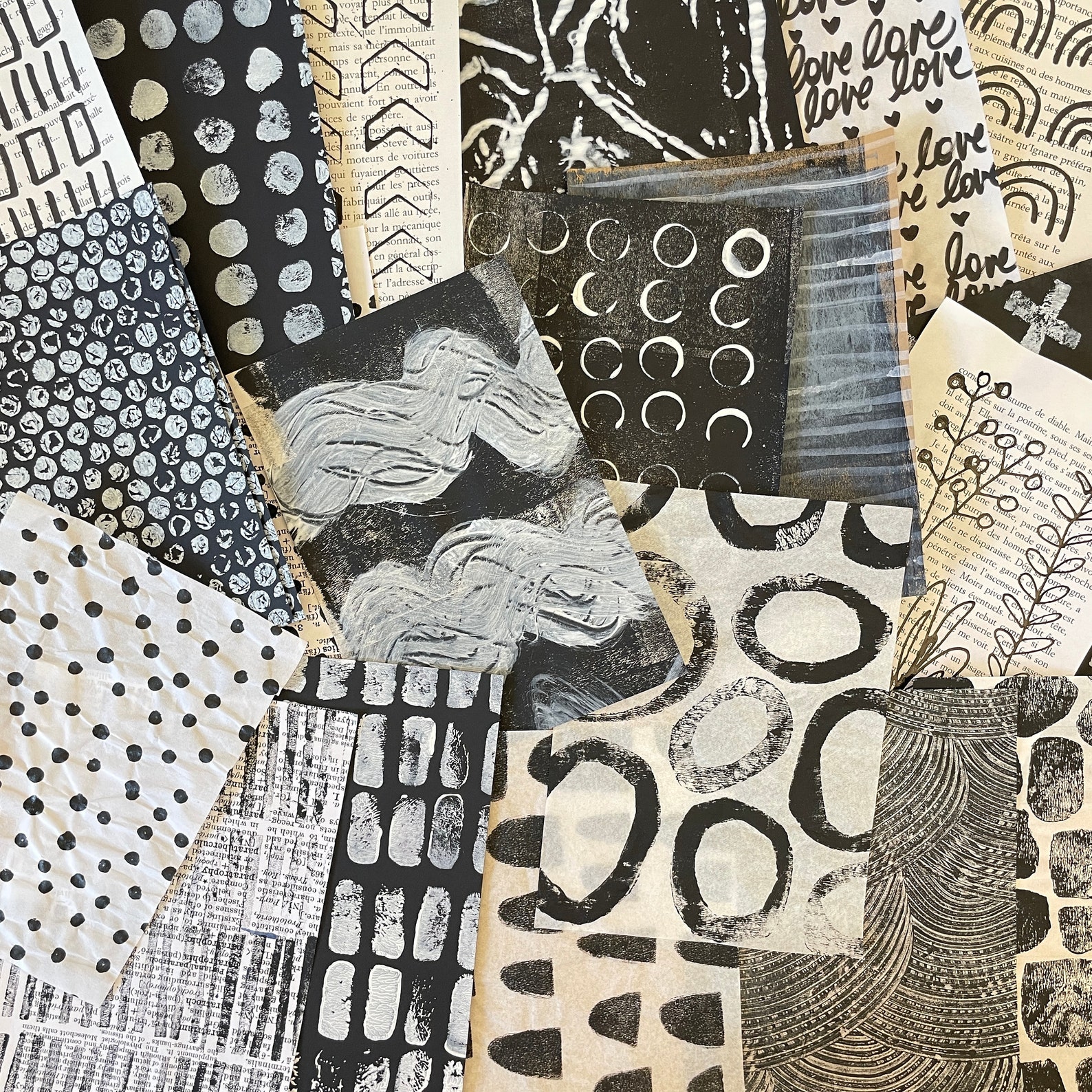 Mark Making Gelli Prints, Handmade Mark Collage Paper, Art Collage ...