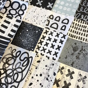 Mark Making Art Journal, Black White Collage Fodder, Hand Painted Paper ...