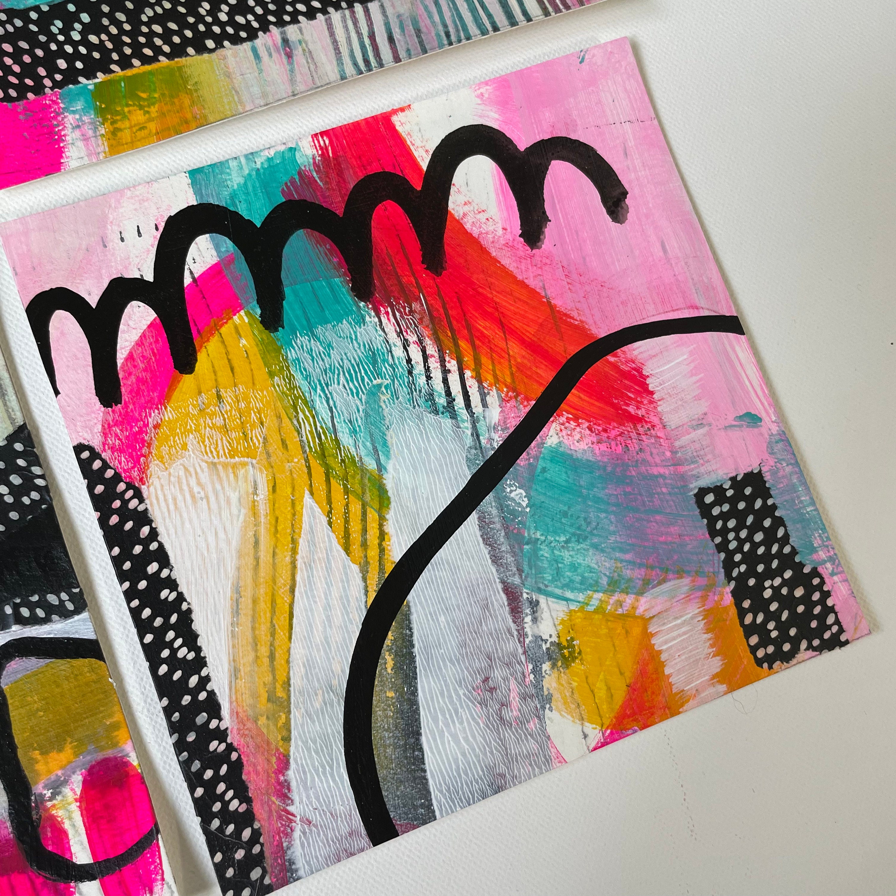 Original Abstract Painting, 6x6 Painting on Paper, Mixed Media Collage ...